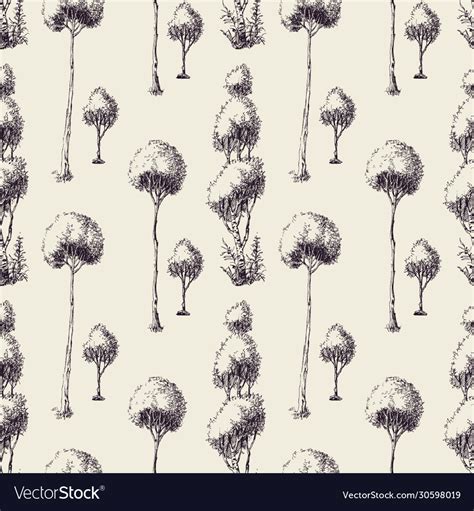 Ornamental Trees Graphic Seamless Pattern Vector Image