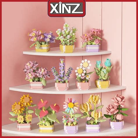 Jual XiNZ Brick Block Pot Bunga Mainan Balok Susun DIY Hadiah Ulang Tahun Puzzle Blok Bricks