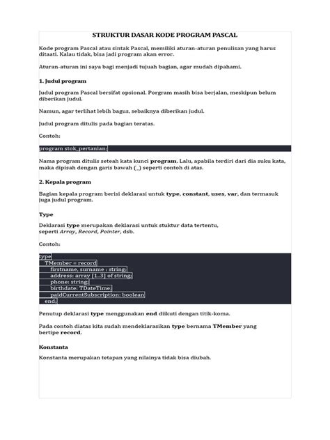 Struktur Dasar Kode Program Pascal Pdf Teknologi And Rekayasa