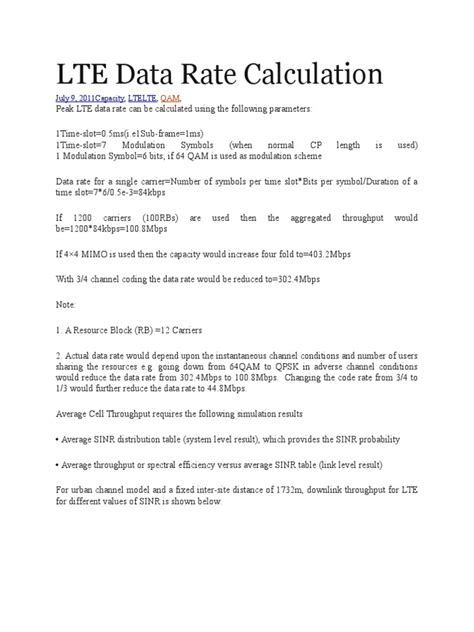 Lte Data Rate Calculation Pdf
