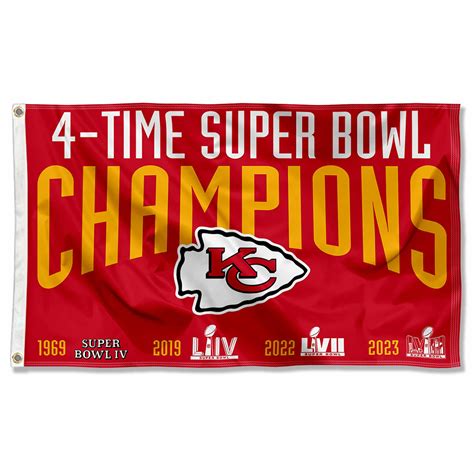 Kansas City Chiefs 4 Time Super Bowl Champions 3x5 Banner Flag State