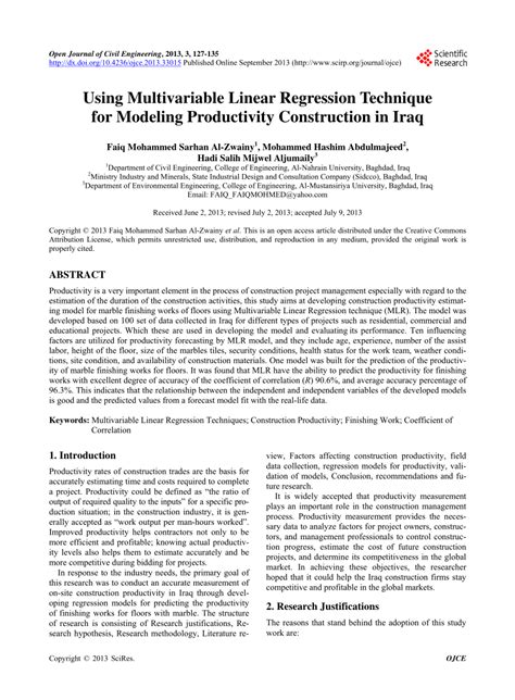 Pdf Using Multivariable Linear Regression Technique For Modeling
