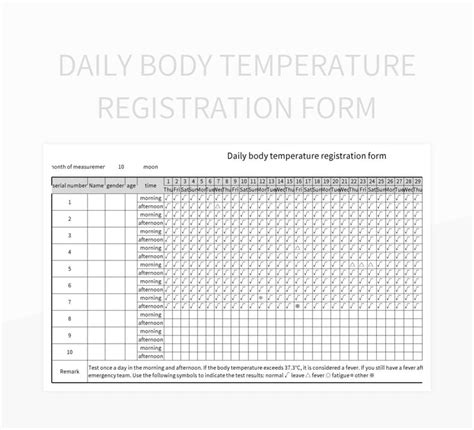 Free Daily Body Temperature Templates For Google Sheets And Microsoft Excel Slidesdocs