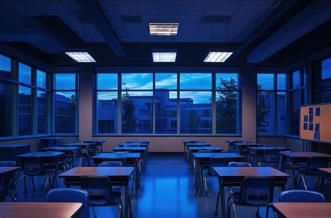 Empty Classroom At Dusk Premium Ai Generated Image