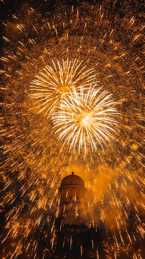 Beautiful Firework Show With Cityscape At Night For Celebration Happy New Year Firework Display