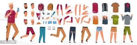 남성 캐릭터 생성자입니다 다른 옷 신체 부위와 제스처와 만화 힙스터 애니메이션 키트 벡터 남자 아바타 가공의 인물에 대한 스톡 벡터 아트 및 기타 이미지 Istock