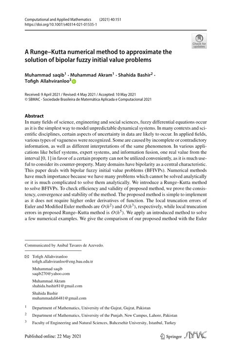 Pdf A Rungekutta Numerical Method To Approximate The Solution Of