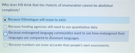 Why Does Hill Think That The Rhetoric Of Enumeration Chegg Com