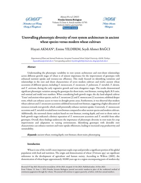 Pdf Unrevalling Phenotypic Diversity Of Root System Architecture In Ancient Wheat Species