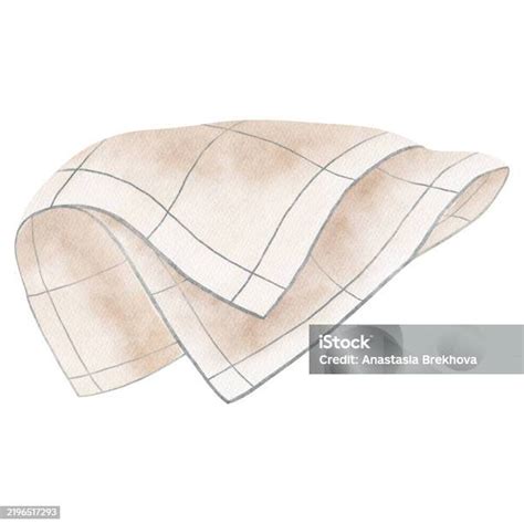 수채화 그림 접힌 수건 냅킨 파란색 줄무늬의 식탁보 구성 부엌 인쇄 섬유 식기 초대장 메뉴의 디자인을 위한 흰색 배경에 고립된 요소 가정 주방에 대한 스톡 벡터 아트 및