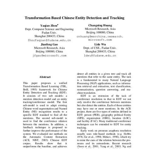 Transformation Based Chinese Entity Detection And Tracking Acl Anthology