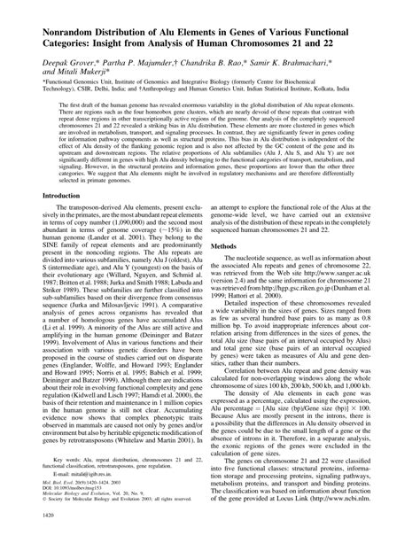 Pdf Nonrandom Distribution Of Alu Elements In Genes Of Various