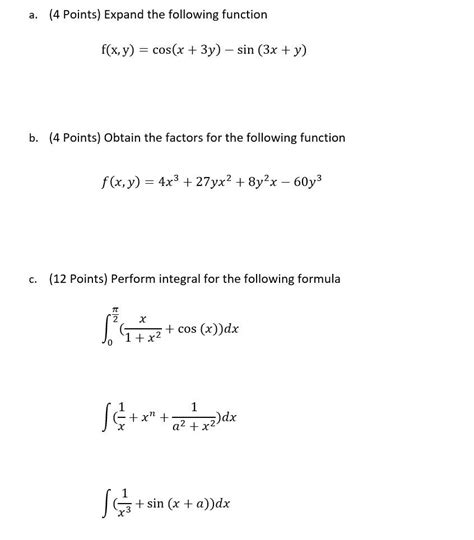 Solved A 4 Points Expand The Following Function F X Y Chegg Com