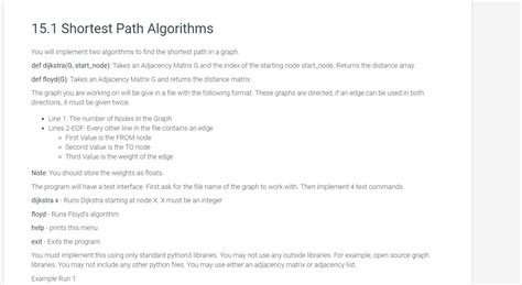 Solved Shortest Path Algorithms You Will Implement Two Chegg