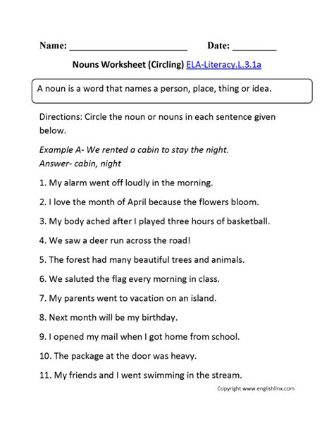 6th Grade Noun Worksheet Class 6 Noun Worksheets