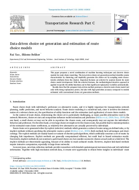 Pdf Data Driven Choice Set Generation And Estimation Of Route Choice