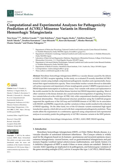 Pdf Computational And Experimental Analyses For Pathogenicity Prediction Of Acvrl1 Missense