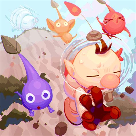 Red Pikmin Olimar Yellow Pikmin Blue Pikmin And Fiery Blowhog Pikmin Drawn By Yu Pikmin