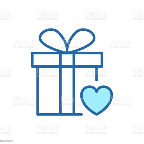 리본 리본 과 하트 라인 아이콘 선물 상자 기부 및 자선 개념 선형 픽토그램의 기프트 박스 휴일 개요 아이콘에 대한 서프라이즈 박스 편집 가능한 스트로크 격리된 벡터