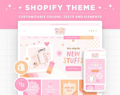 Shopify Theme Pink Peach Orange Customizable Colors Shopify Template Editable Canva Banners