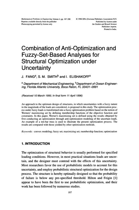 Pdf Combination Of Anti Optimization And Fuzzy Set Based Analysis For