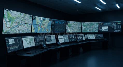 Global Network Monitoring Center A Modern Control Room With Multiple Large Screens Displaying