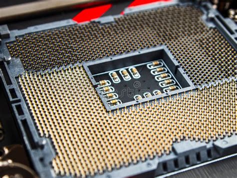 Microprocessor Socket On The Motherboard Cpu Socket Close Up Stock