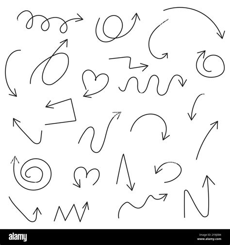 Arrow Set Icon Hand Drawn Paths Focus Curved And Straight Lines