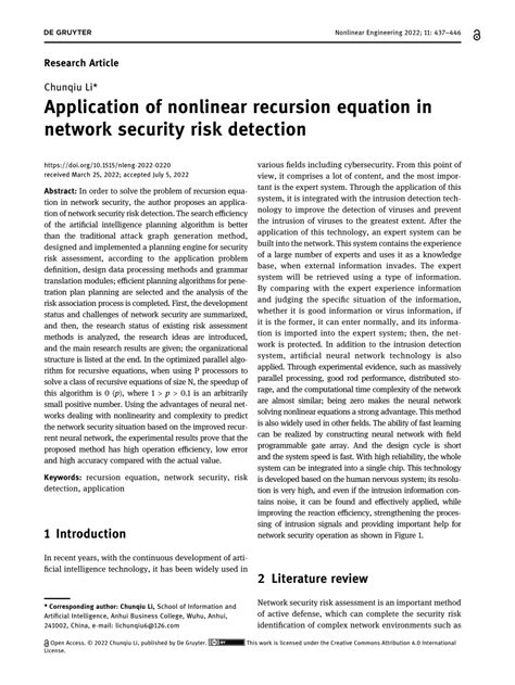 Pdf Application Of Nonlinear Recursion Equation In Network Security