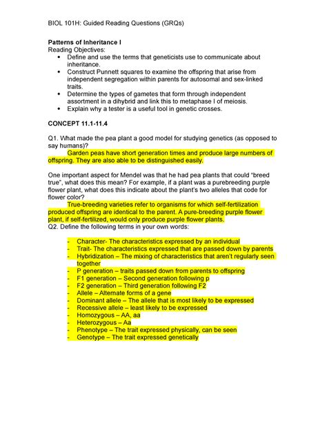 101h L12 Grqs Pattern Of Inheritance I Biol 101 Unc Chapel Hill