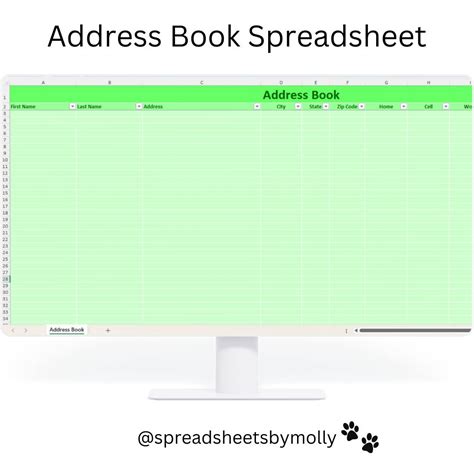 Green Address Book Excel Template Digital Contact Organizer Printable Address List