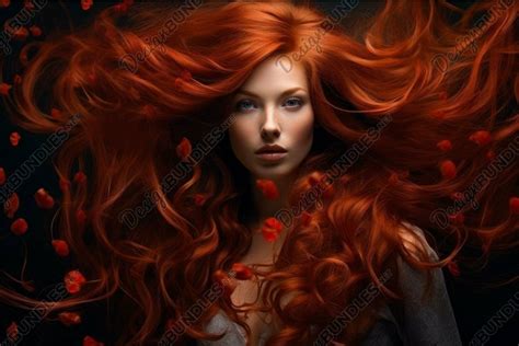 Fiery Redhead Beauty With Floating Petals