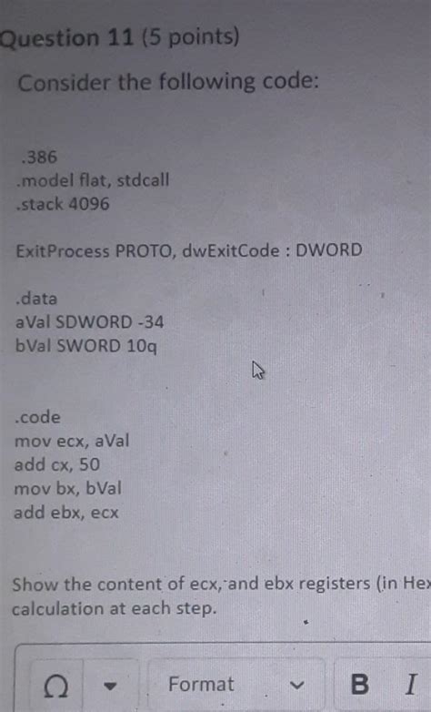 solved show content of ecx ebx in hex after execute each
