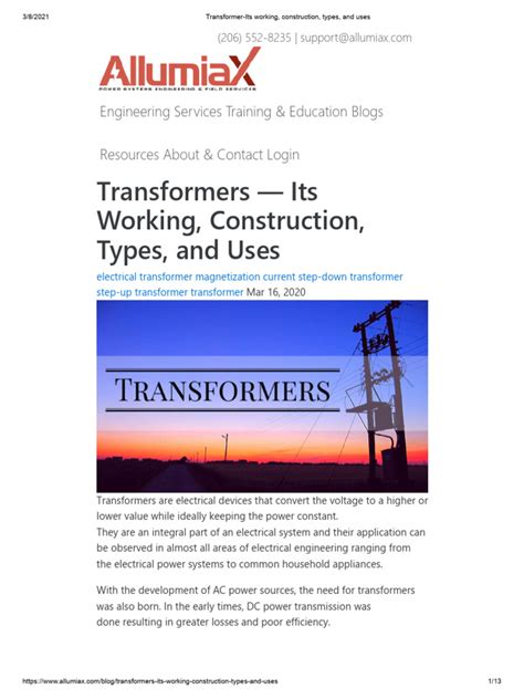 Transformer Its Working Construction Types And Uses Pdf Transformer Electromagnetic