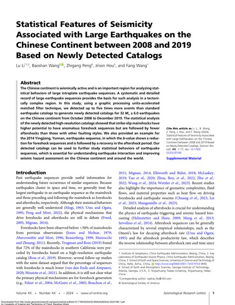 Pdf Statistical Features Of Seismicity Associated With Large