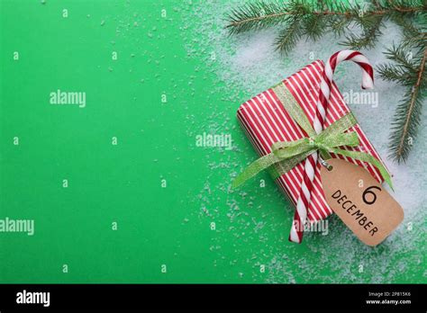 T Box Paper Tag With Date 6th Of December Fir Tree Branch And