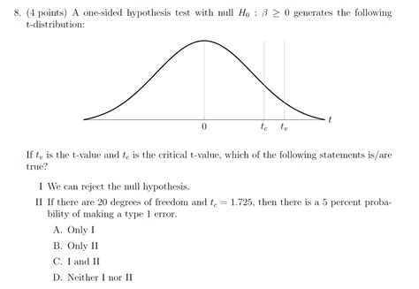 Solved 8 4 Points A One Sided Hypothesis Test With Null