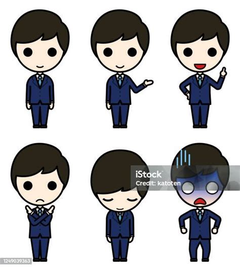 아이콘 스타일의 캐릭터 양복을 입은 젊은 남자의 다양한 포즈 단순함에 대한 스톡 벡터 아트 및 기타 이미지 단순함 사람들 가리키기 Istock