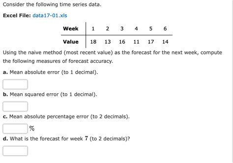 Solved Consider The Following Time Series Data Excel File Chegg