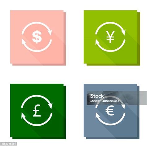 화살표 유로 엔 파운드 및 달러 기호벡터 설정 원 아이콘입니다 환전 기호 개념에 대한 스톡 벡터 아트 및 기타 이미지 개념 개체 그룹 경영자 Istock