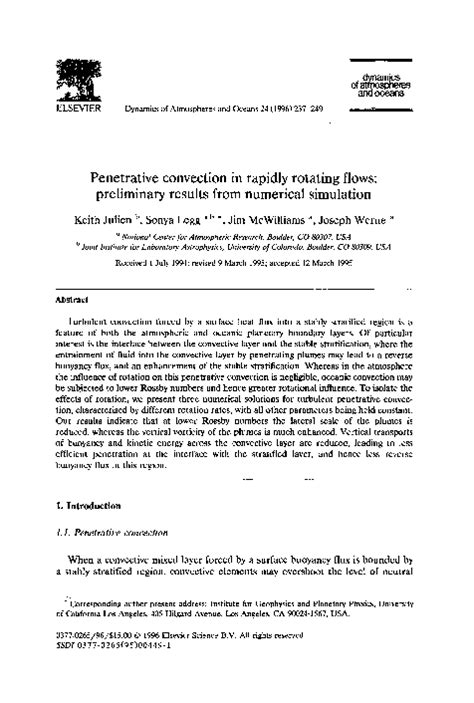 Pdf Penetrative Convection In Rapidly Rotating Flows Preliminary Results From Numerical