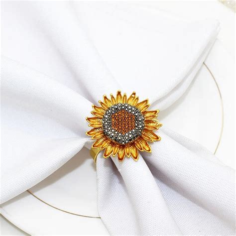 Badu Bg 12 бр Есенни пръстени за салфетки със страз Слънчоглед Поставка за пръстени за салфетки