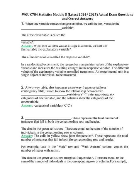 WGU C Statistics Module Latest Actual Exam Questions And Correct Answers WGU