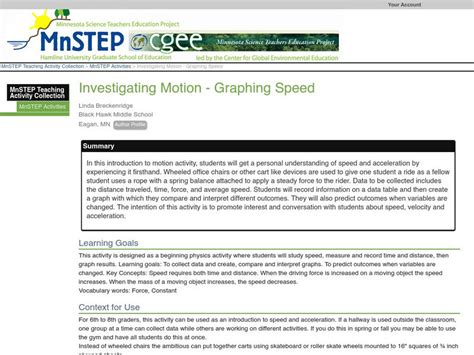 serc investigating motion graphing speed lesson plan for 6th 8th
