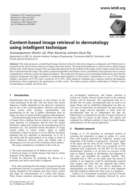 Pdf Content Based Image Retrieval In Dermatology Using Intelligent Technique