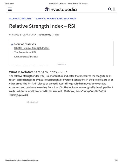 relative strength index rsi definition and calculation pdf market