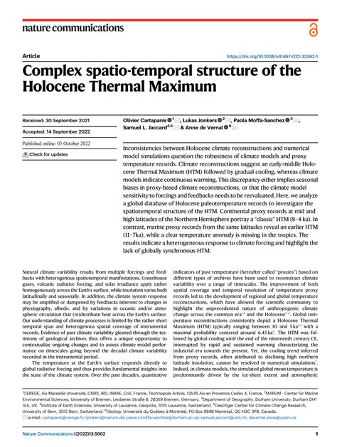 Pdf Complex Spatio Temporal Structure Of The Holocene Thermal Maximum