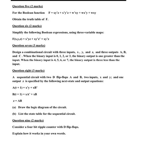 Solved Question Five 2 Marks For The Boolean Function F