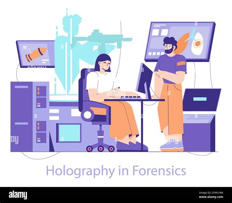 Forensics Technology Concept Experts Analyze Evidence With Advanced Holographic Projection