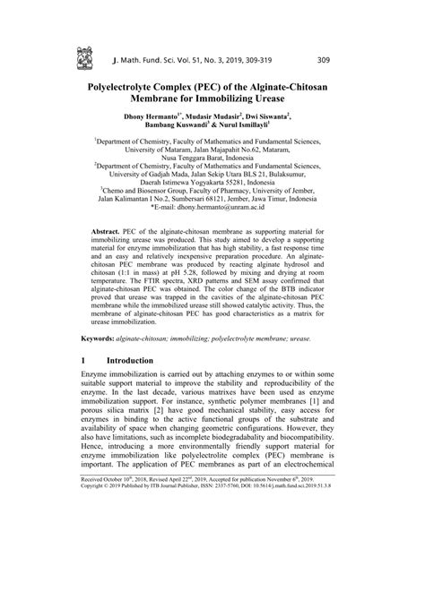 Pdf Polyelectrolyte Complex Pec Of The Alginate Chitosan Membrane